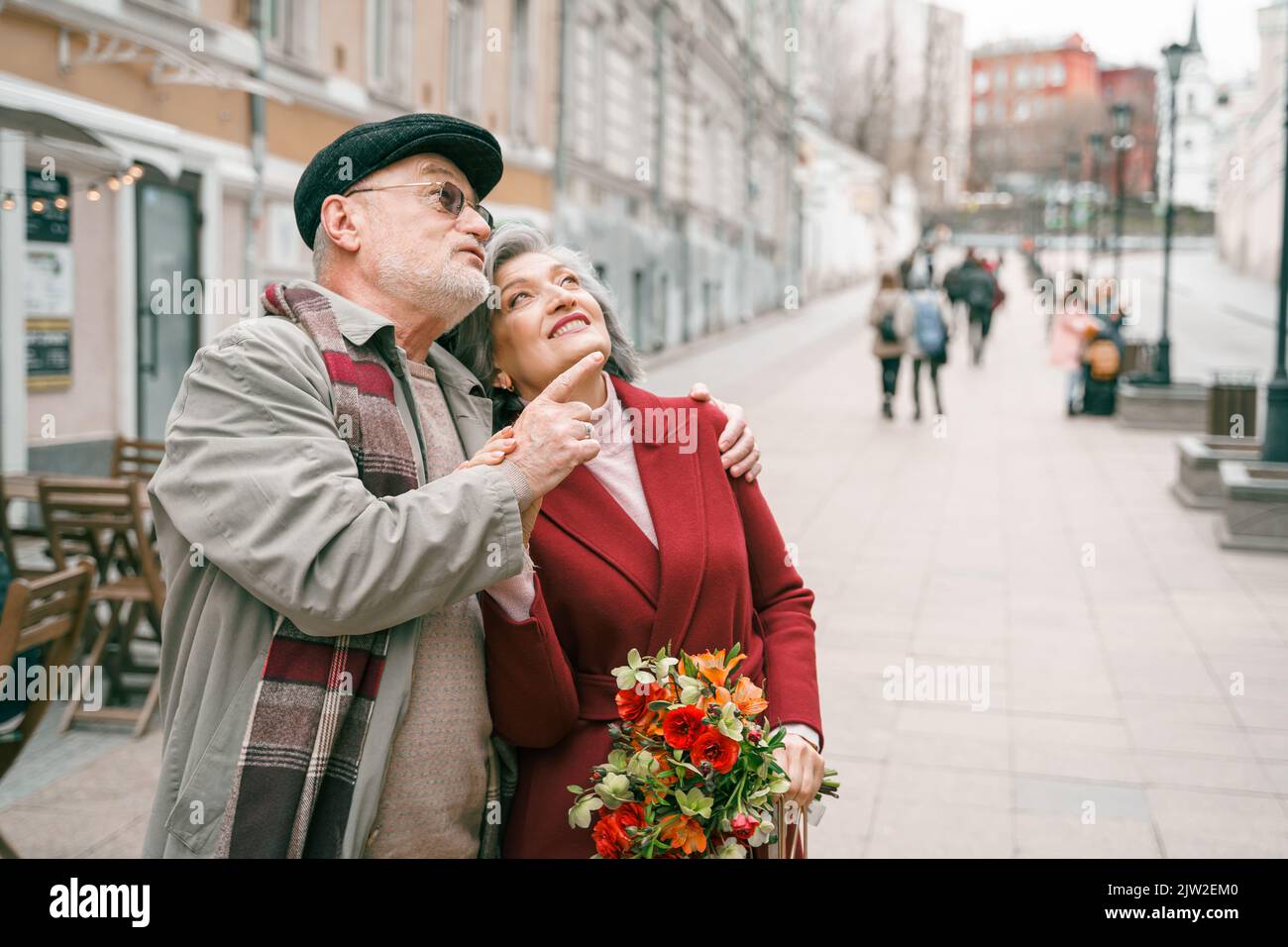 Elderly senior love couple. Old retired man woman together on romantic ...