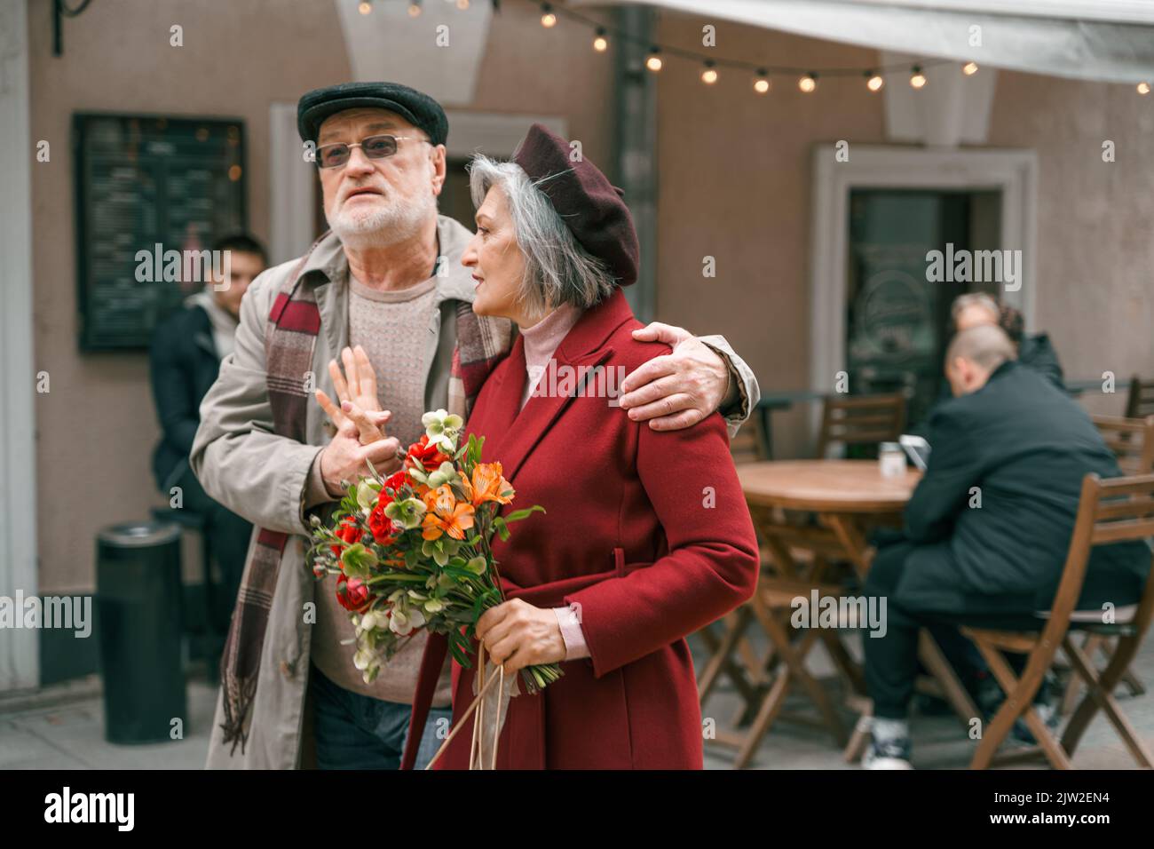 Elderly senior love couple. Old retired man woman together on romantic ...