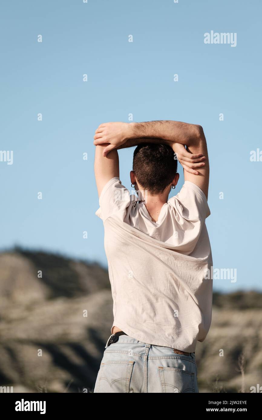 Man stretching arms admire view hi-res stock photography and images - Alamy