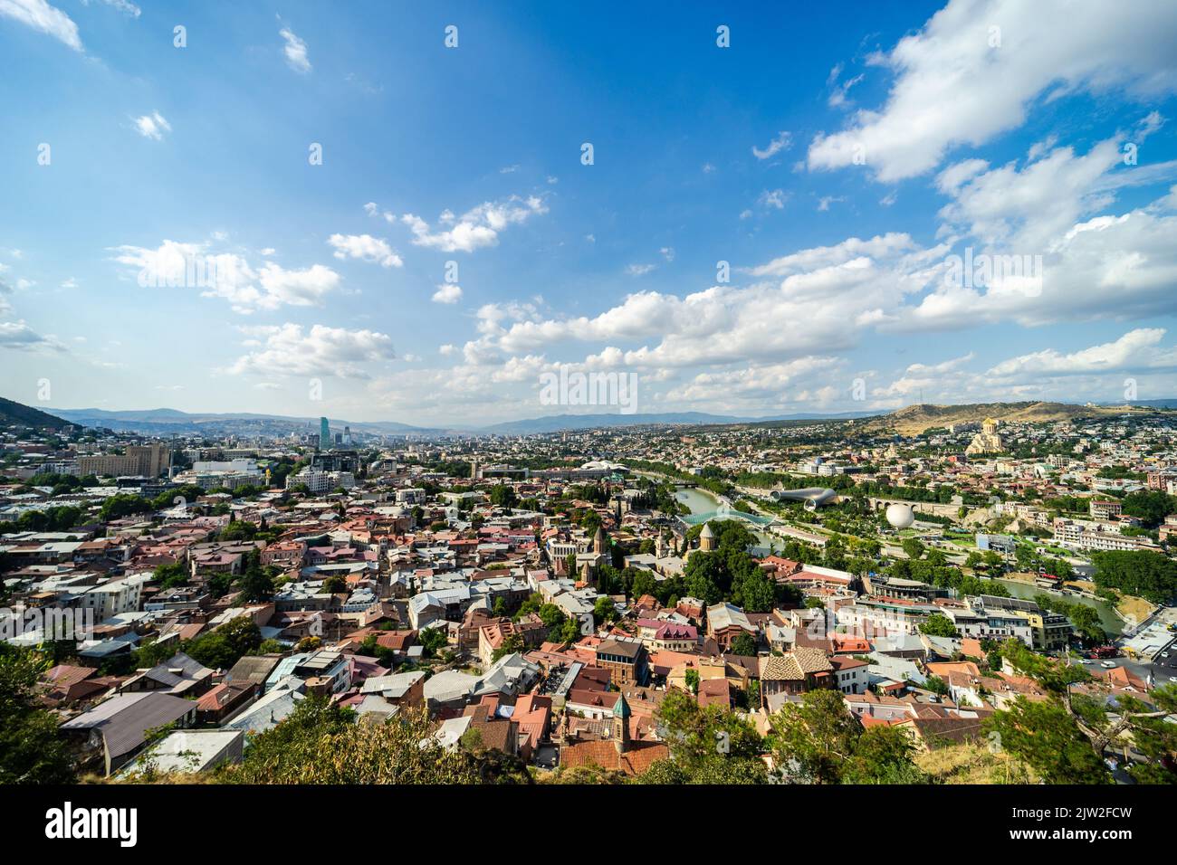 Tbilisi's cityscape with overview of Old town medieval architecture and ...