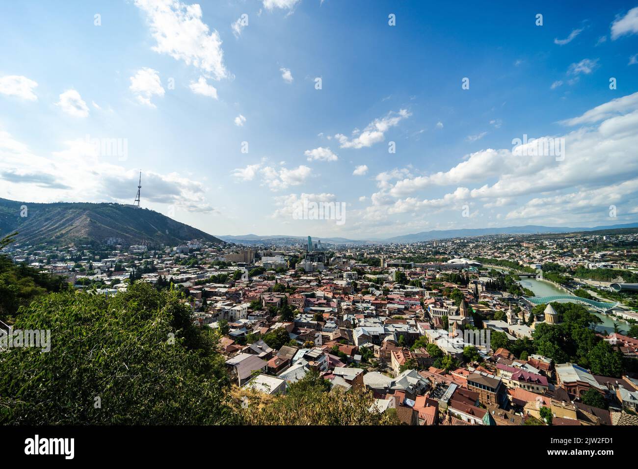 Tbilisi's cityscape with overview of Old town medieval architecture and ...