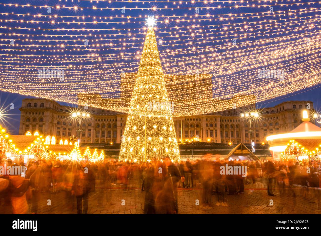 Bucharest Christmas market at night Stock Photo - Alamy