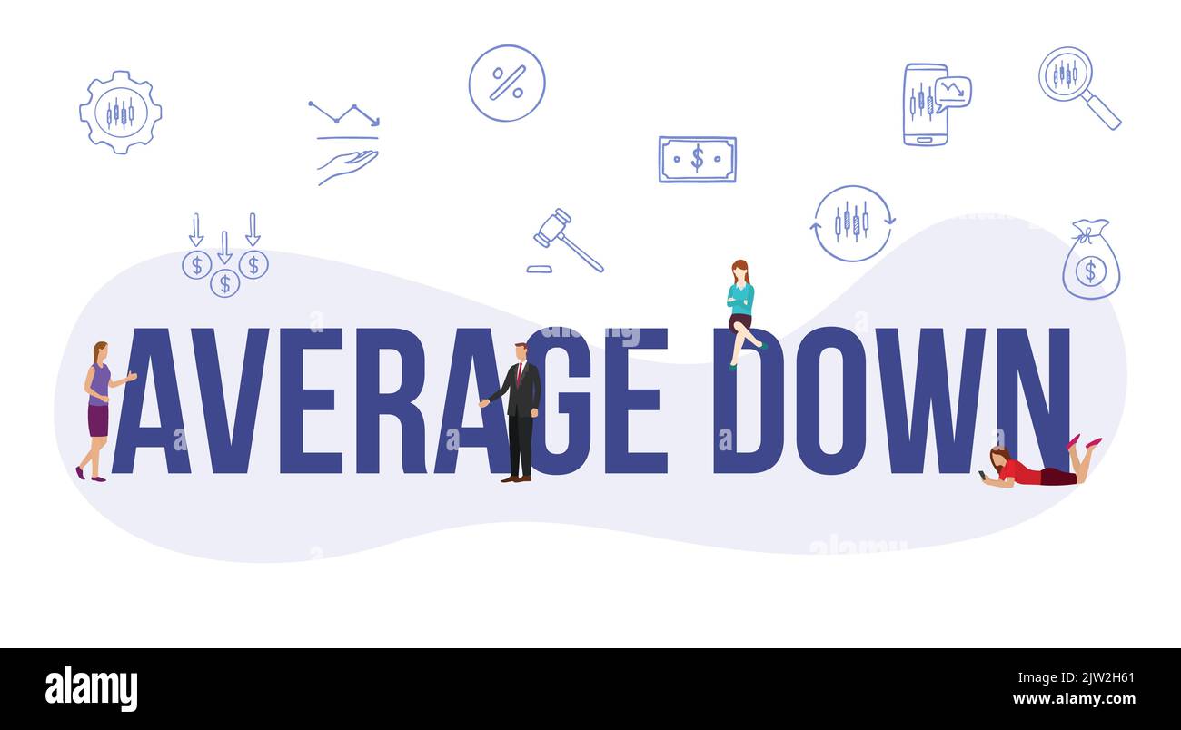 average down stock market concept with big word or text and people with ...
