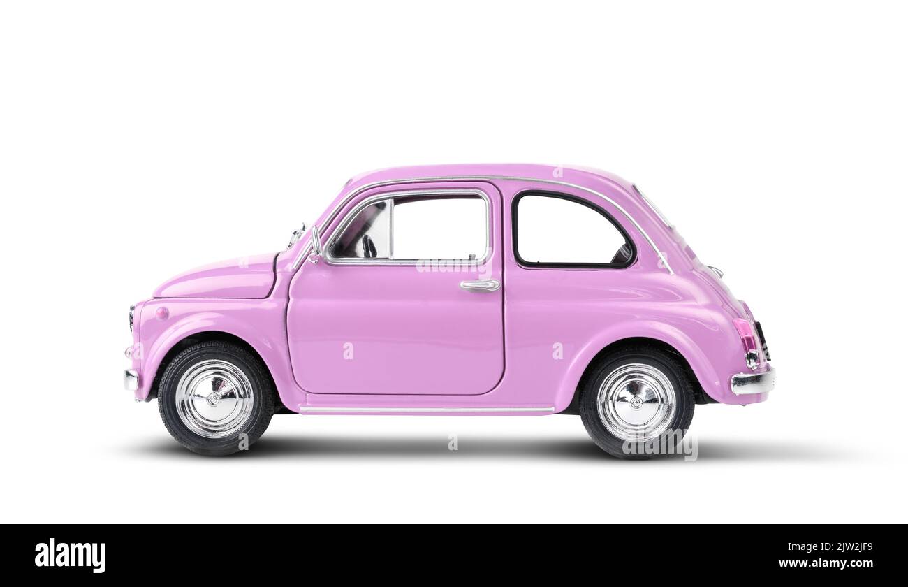 Pink vintage toy car isolated on white background Stock Photo - Alamy