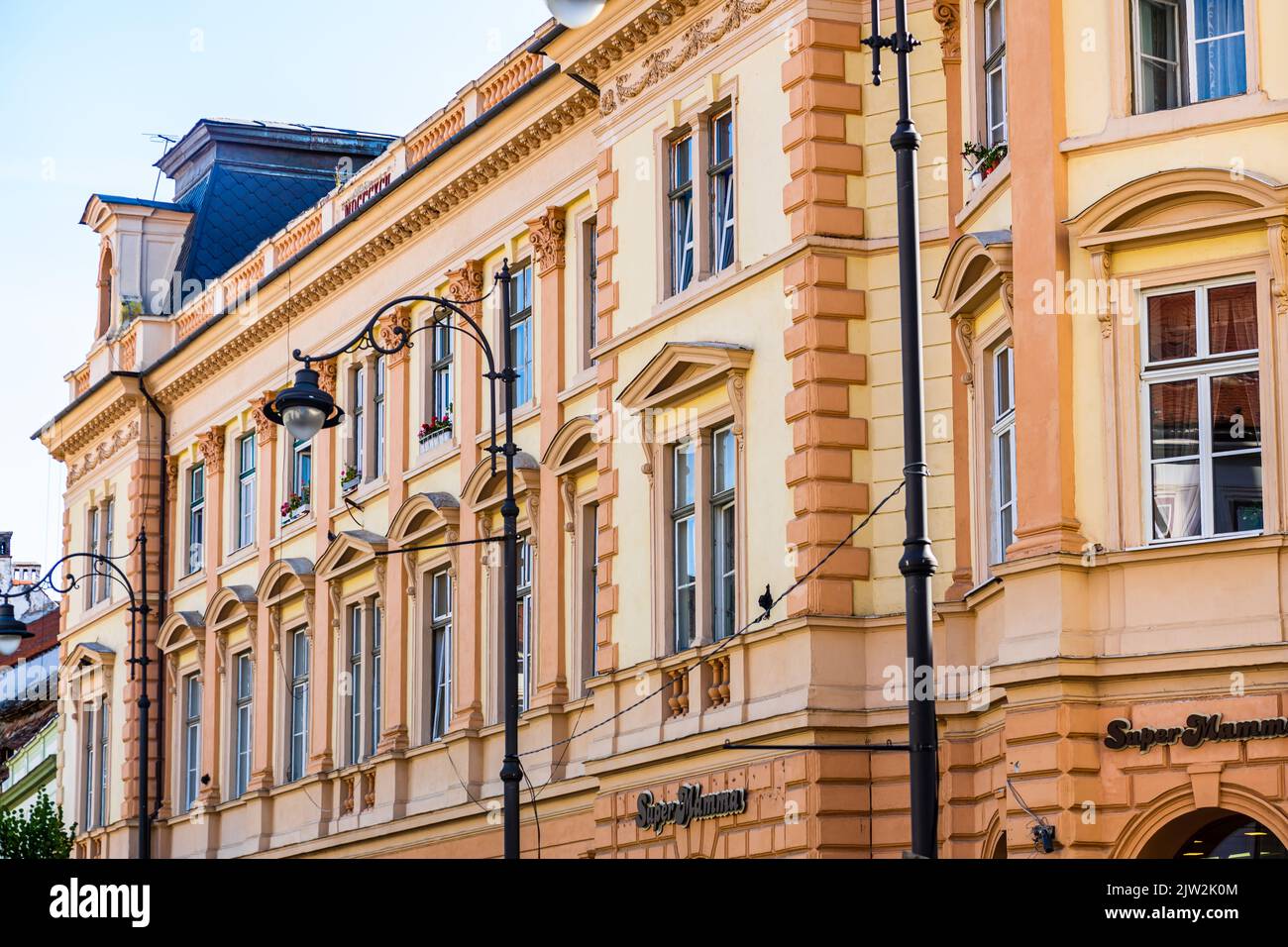 traditional colorful old houses and arquitecture in Sibiu, Romania ...