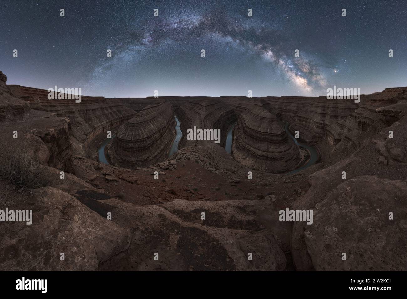 Picturesque view of rough stone ravine with river located against ...