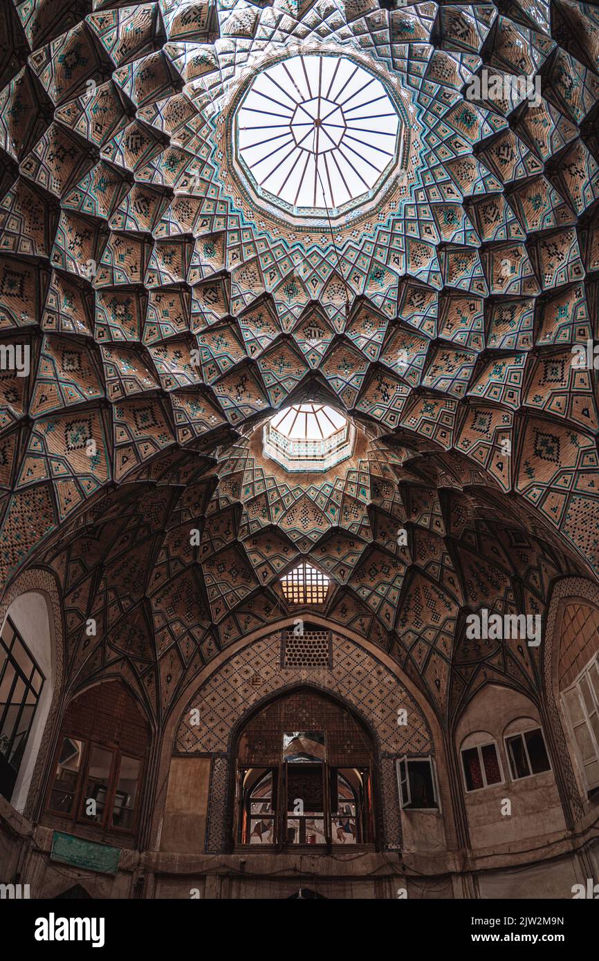 From below of traditional medieval mosque with arched elements and ...