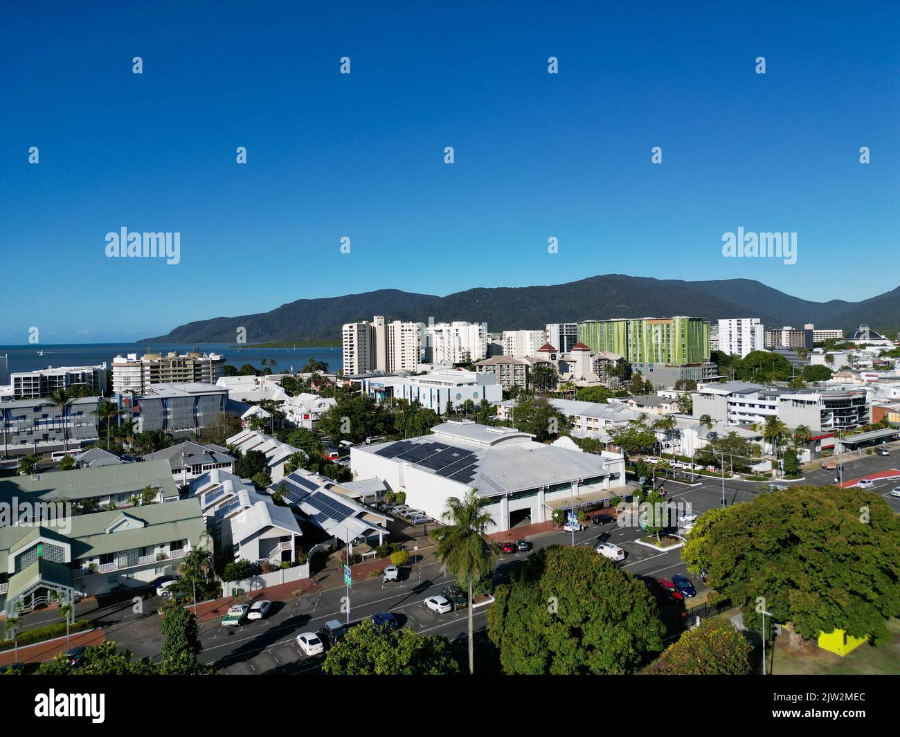 Aerial cityscape photo showing Cairns city and mountains with perfect ...