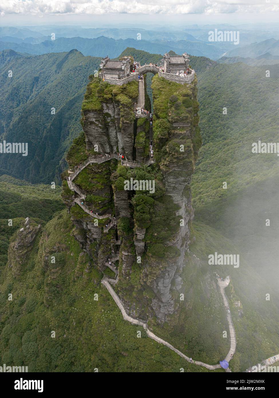 Aerial, The Fanjingshan or Mount Fanjing, located in Tongren, Guizhou ...