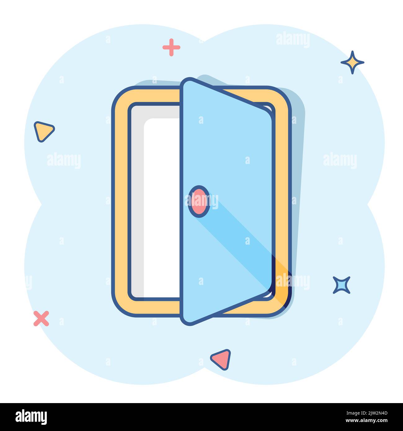 Vector cartoon entrance door icon in comic style. Exit doors concept ...