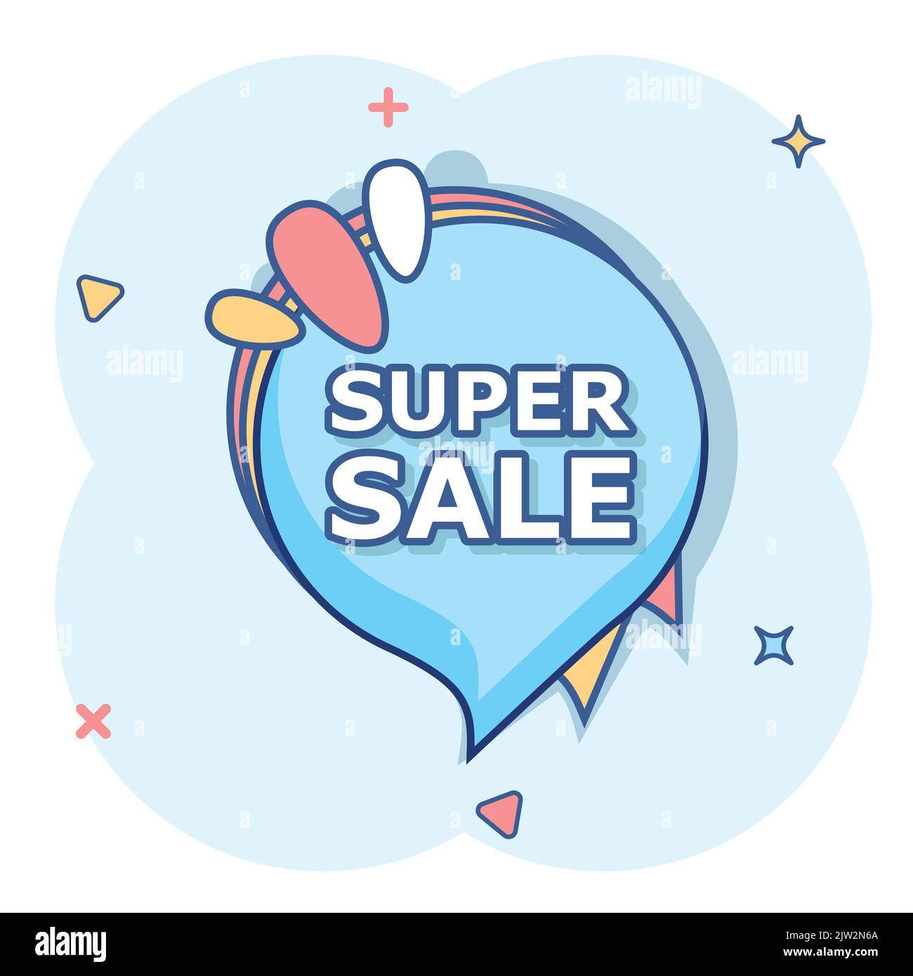 Vector cartoon super sale banner icon in comic style. Badge shopping ...