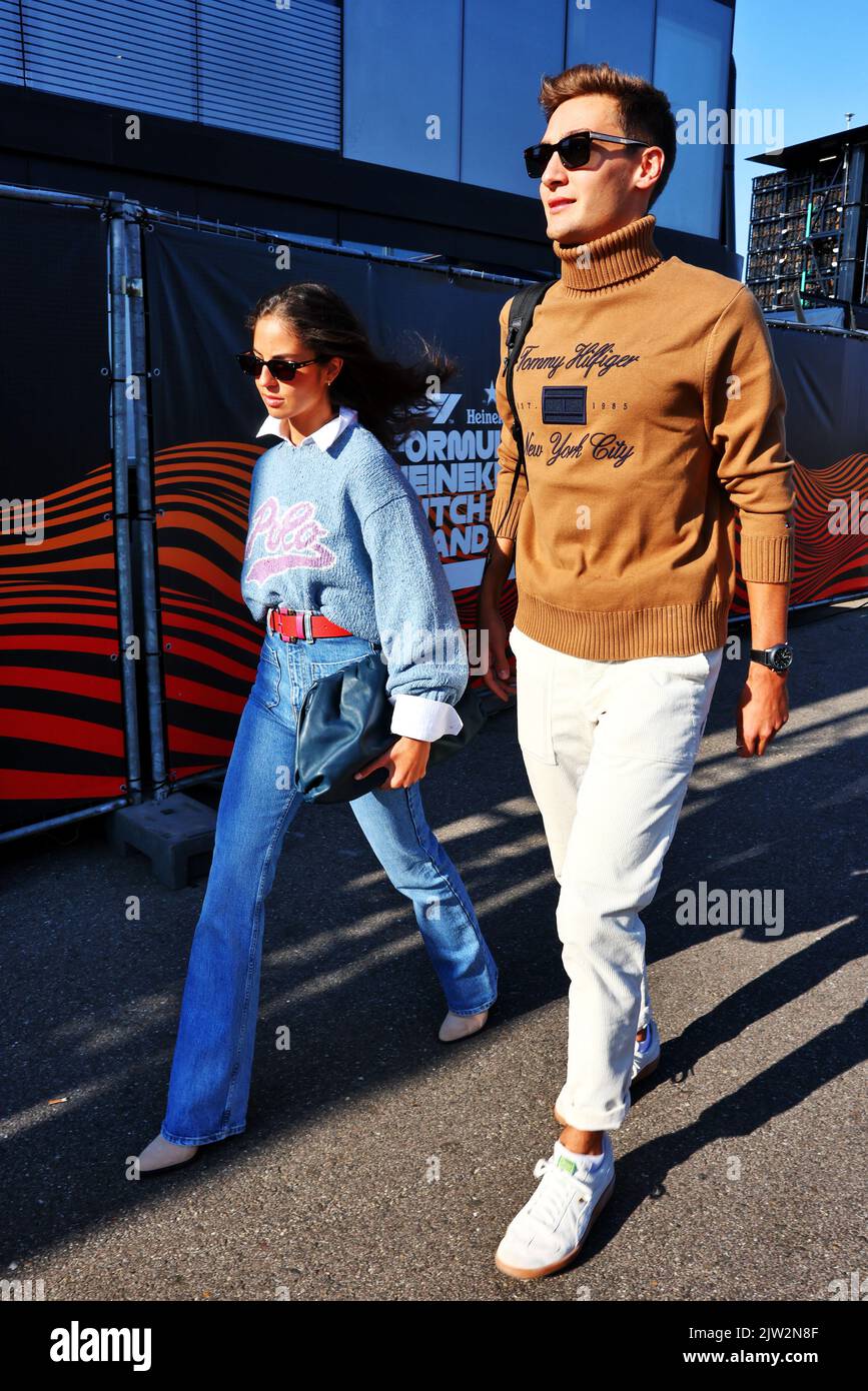George Russell (GBR) Mercedes AMG F1 with his girlfriend Carmen Montero ...