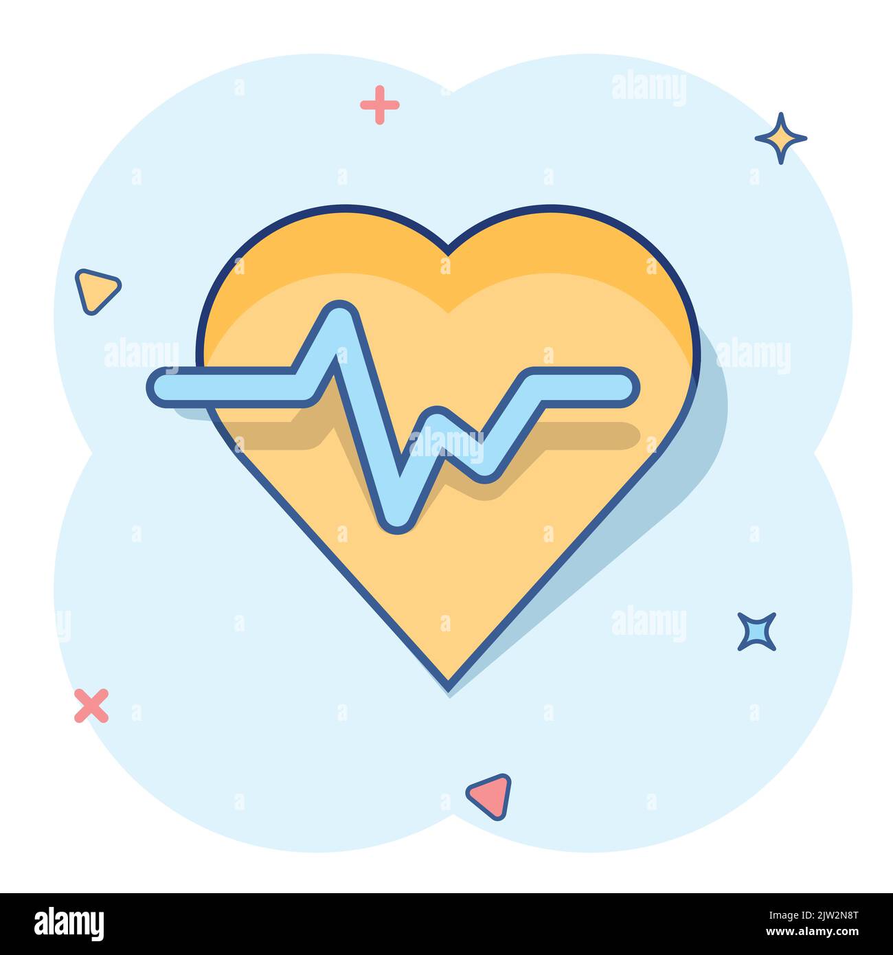 Vector cartoon heartbeat line with heart icon in comic style. Heartbeat ...