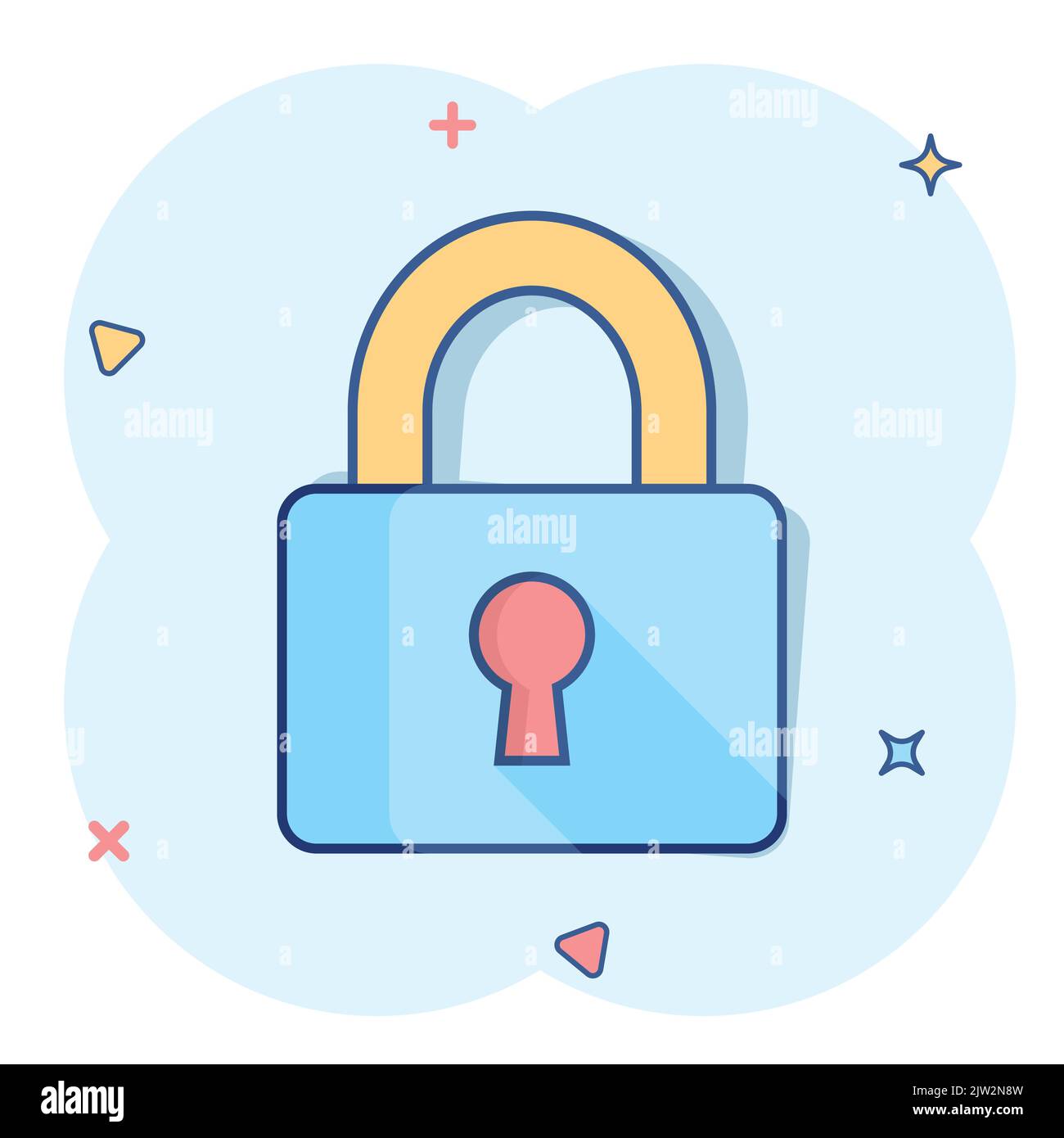 Vector cartoon padlock icon in comic style. Lock, unlock security ...