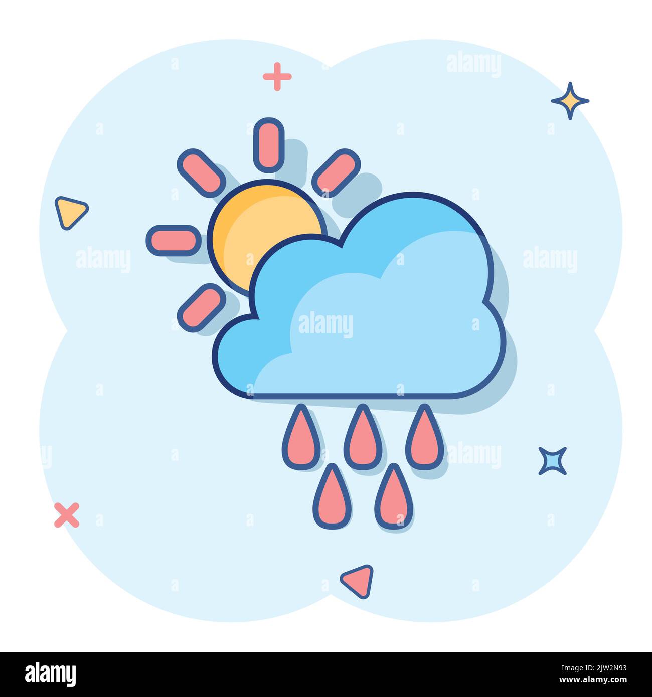 Vector cartoon weather forecast icon in comic style. Sun with clouds ...