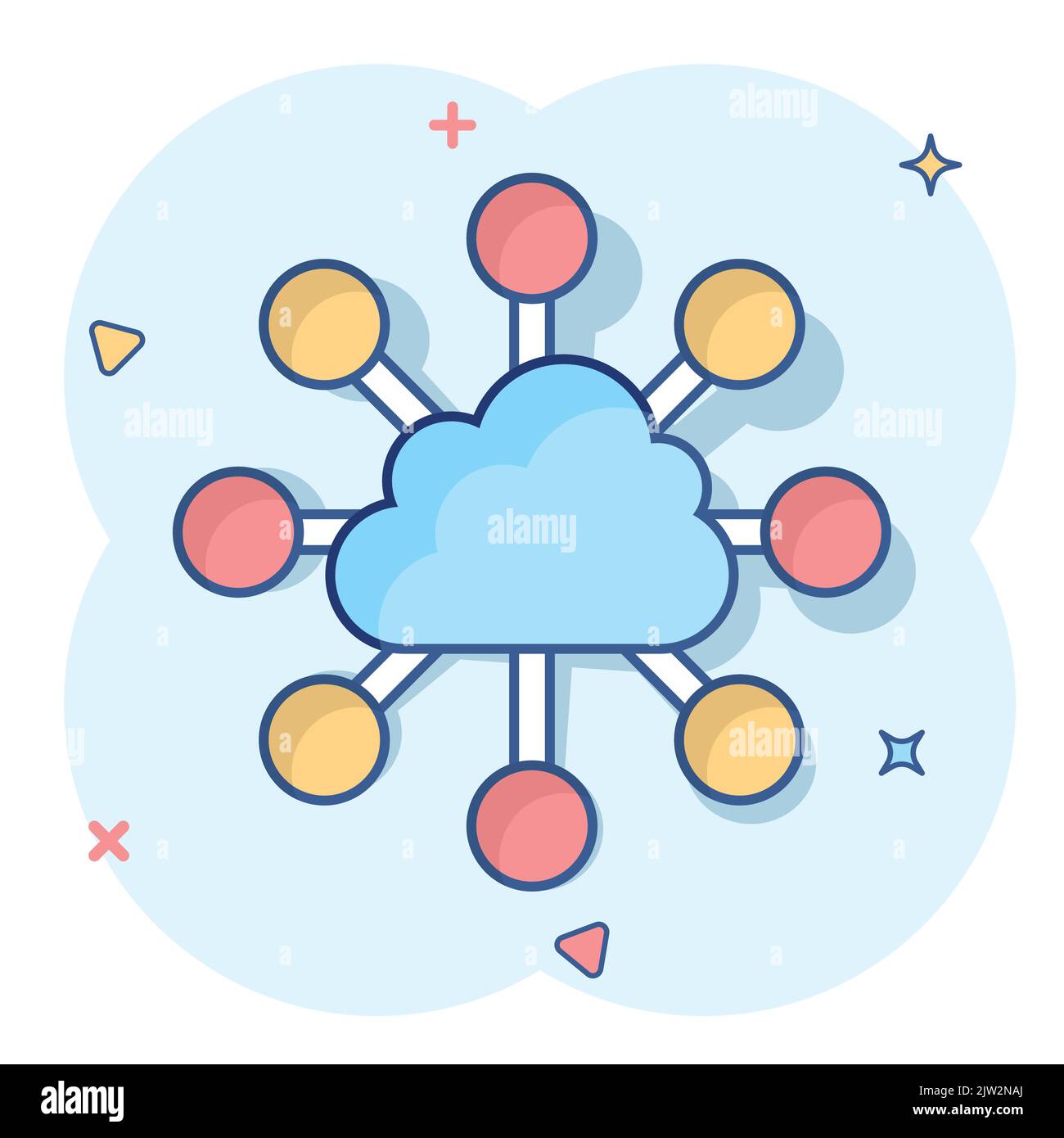 Vector cartoon cloud computing technology icon in comic style. Infographic analytics ...