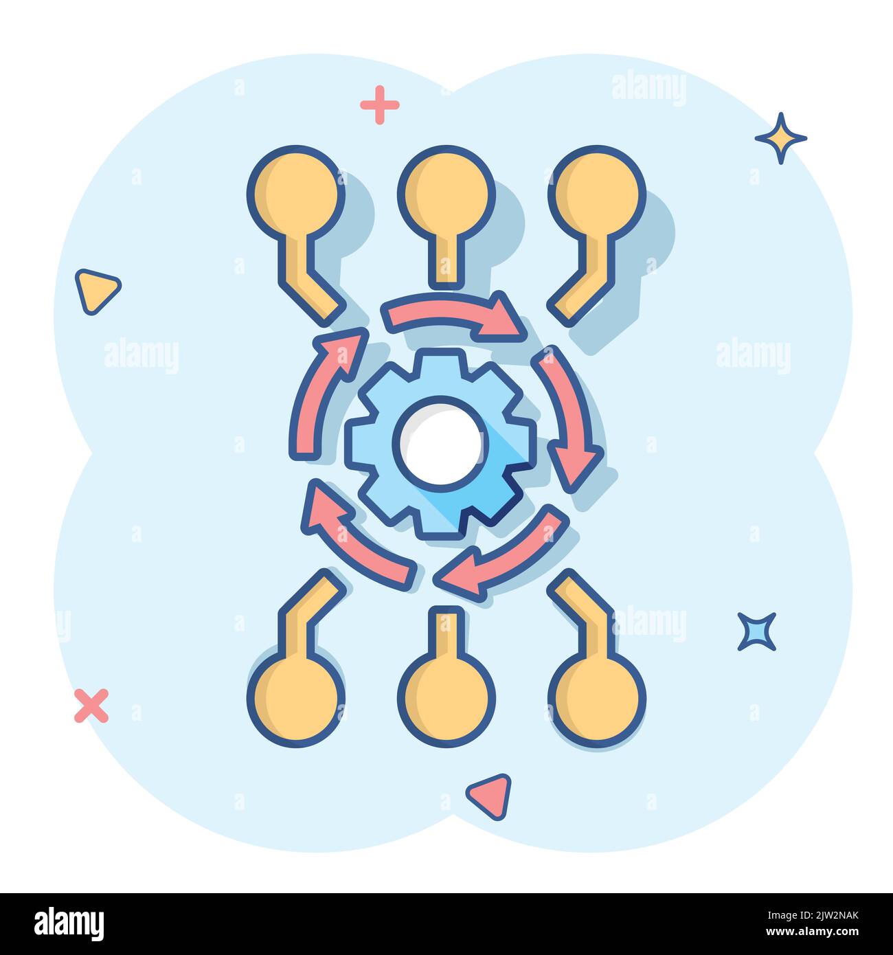 Vector Cartoon Algorithm Api Software Icon In Comic Style Gear With Arrow Concept Illustration