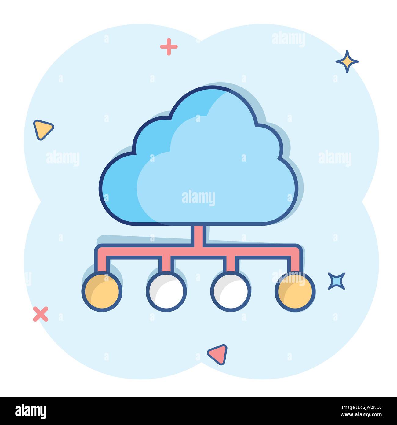 Vector cartoon cloud computing technology icon in comic style. Infographic analytics ...