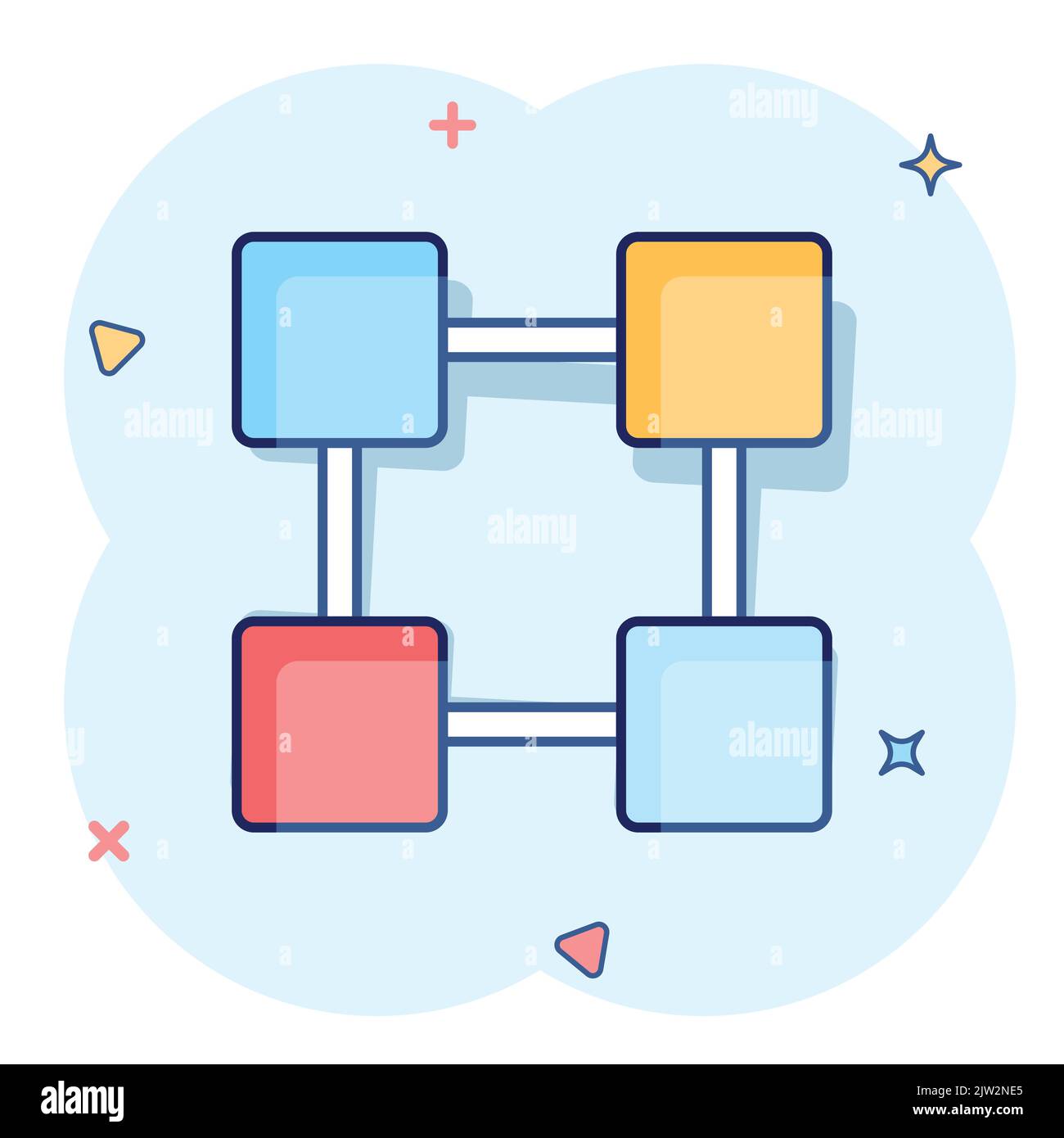 Vector cartoon blockchain technology icon in comic style. Cryptography cube block concept ...