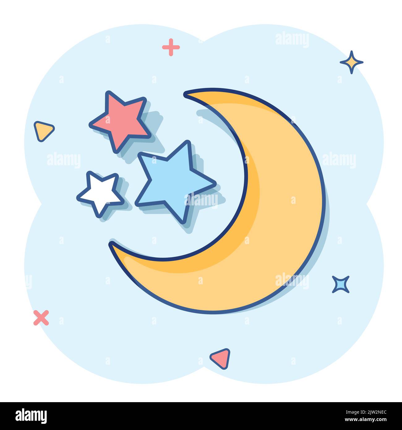 Vector cartoon nighttime moon and stars icon in comic style. Lunar ...