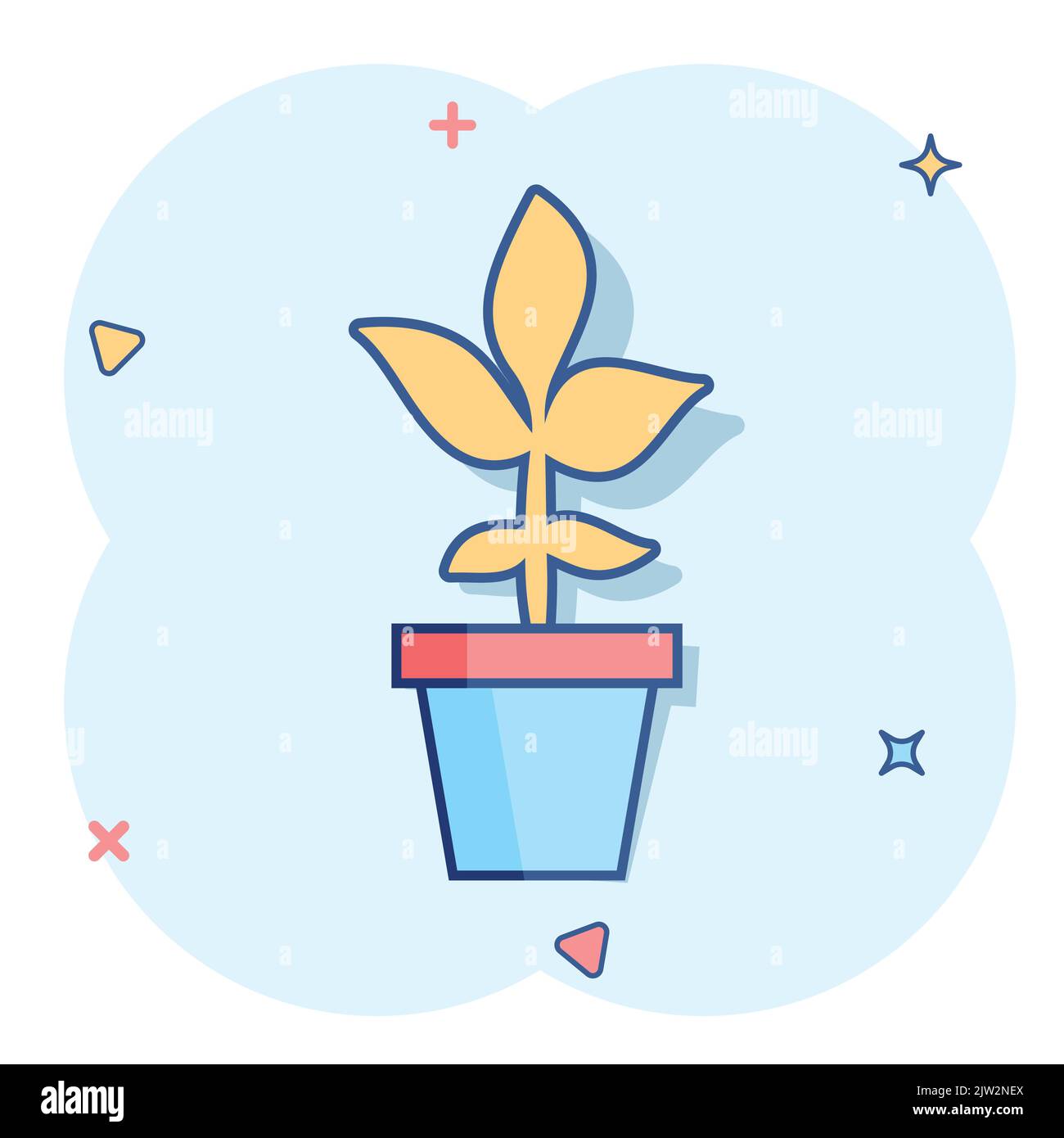 Vector cartoon flower pot icon in comic style. Seedling flower concept ...