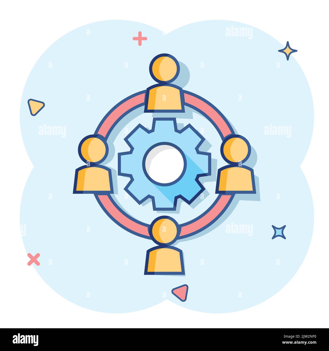 Vector cartoon outsourcing collaboration icon in comic style. People ...