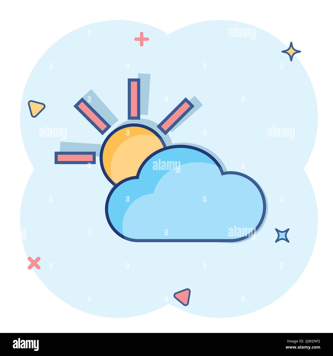 Vector cartoon weather forecast icon in comic style. Sun with clouds ...