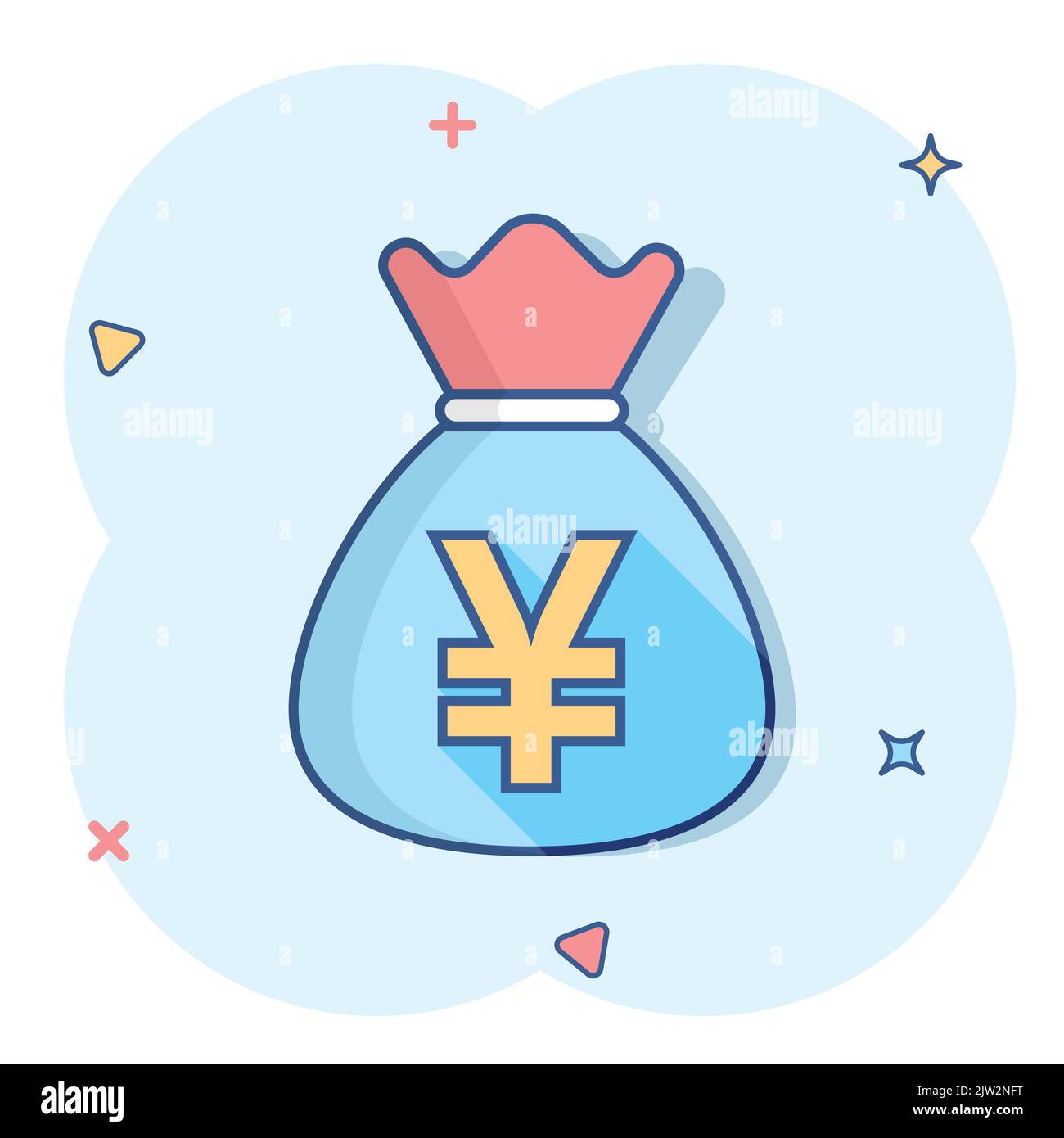 Vector cartoon yen, yuan bag money currency icon in comic style. Yen ...