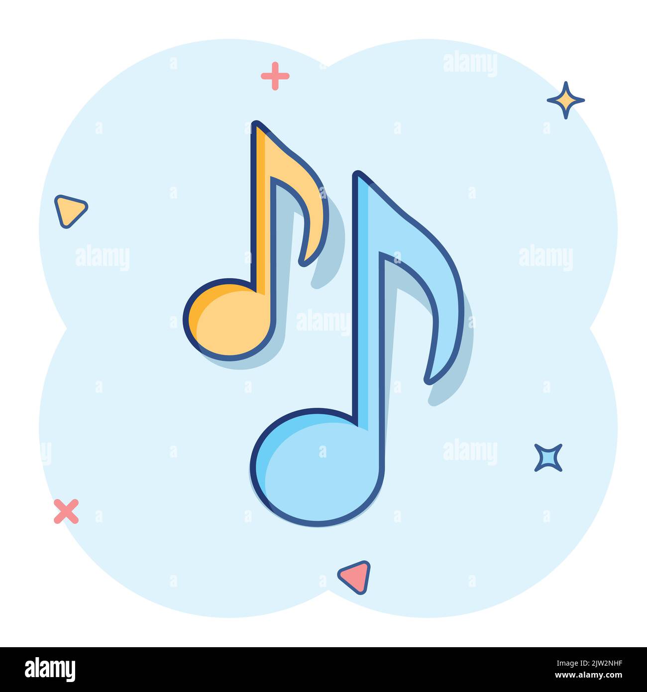Vector cartoon music note icon in comic style. Sound media concept ...