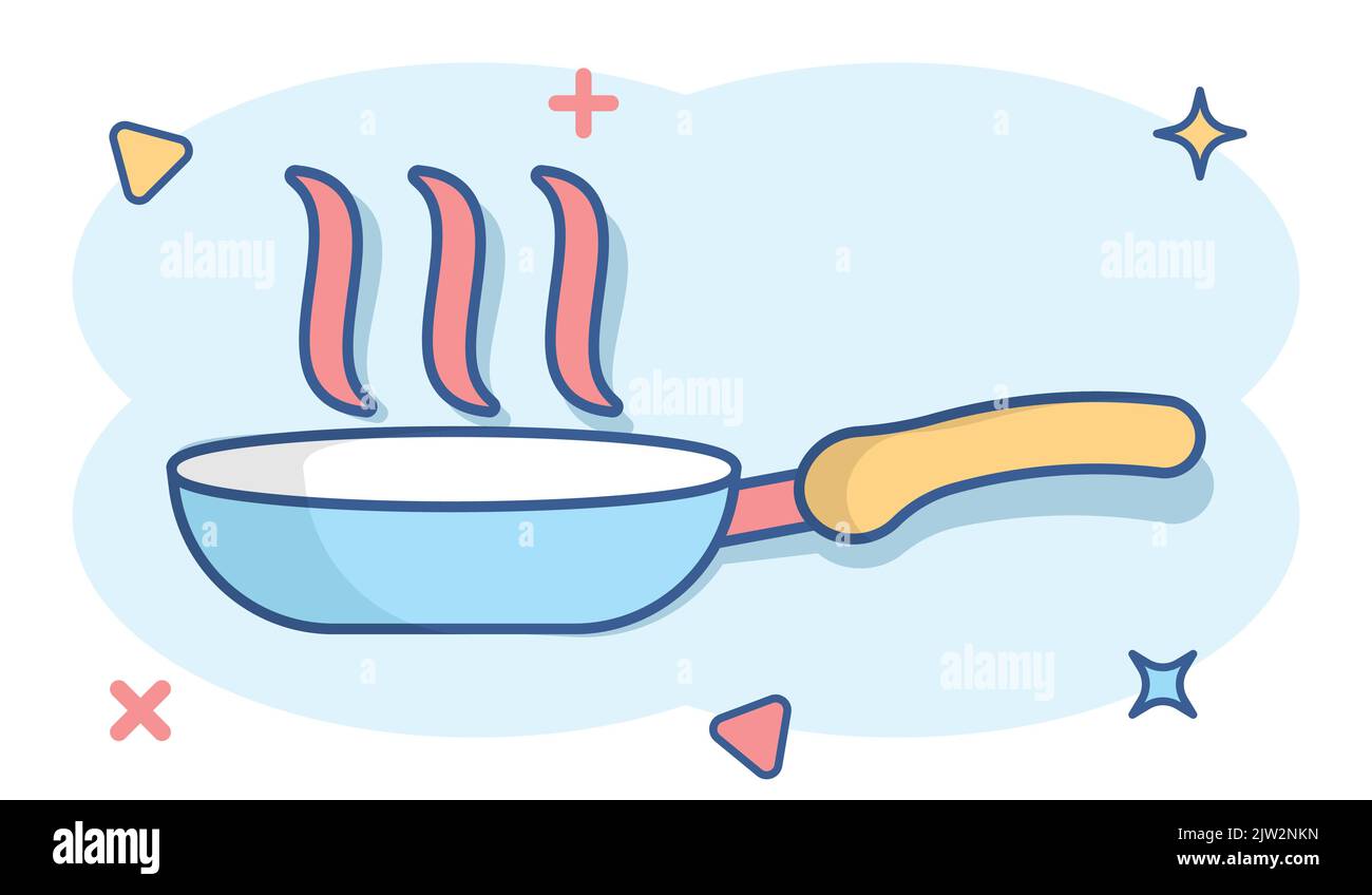 Vector cartoon frying pan icon in comic style. Cooking pan concept ...