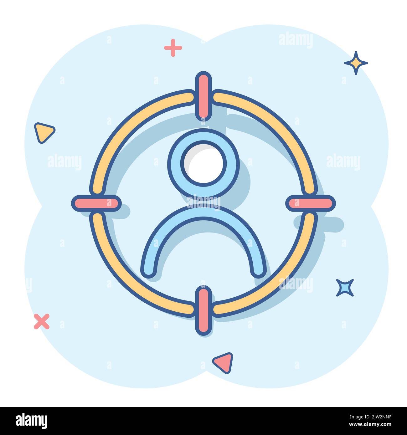 Vector cartoon target audience icon in comic style. Marketing target ...