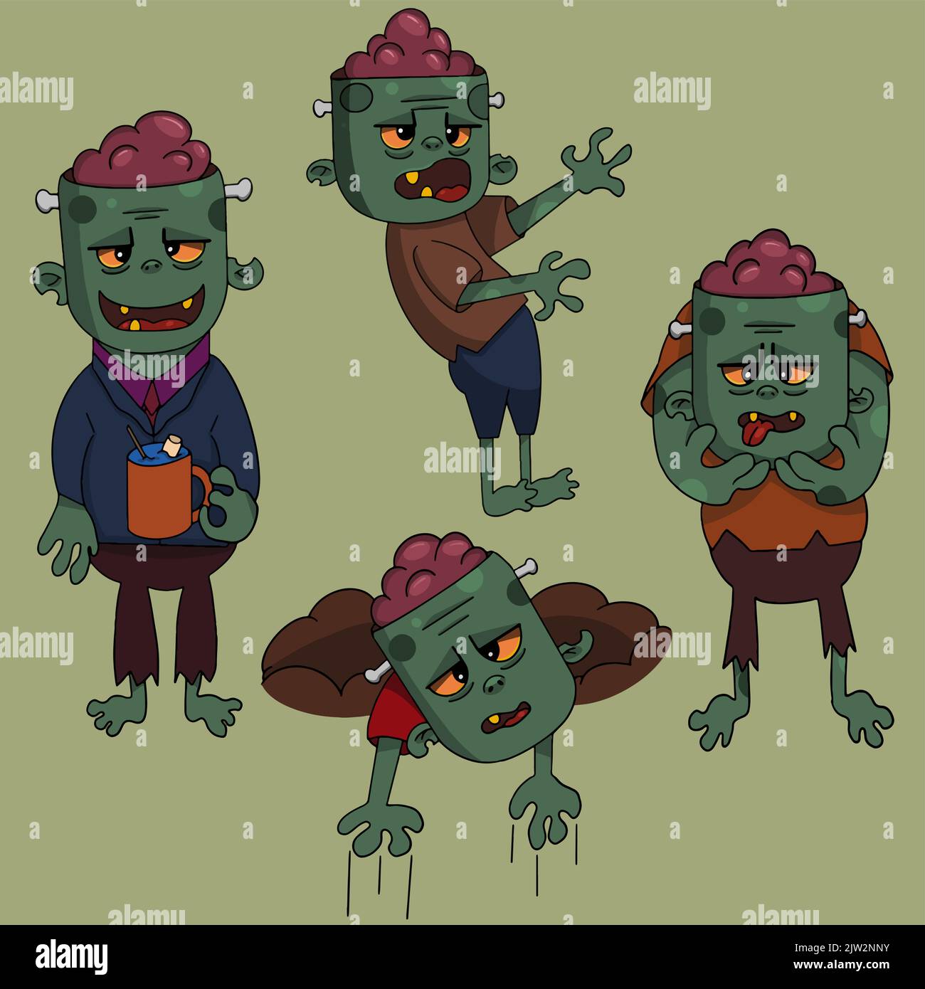 Cartoon cool zombie illustration pack illustration vector Stock Vector ...