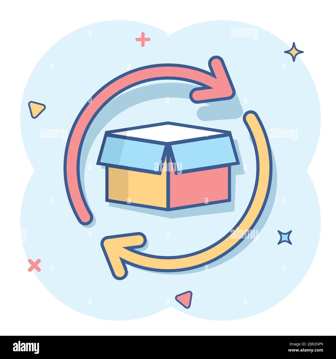 Vector cartoon box package return icon in comic style. Delivery box ...