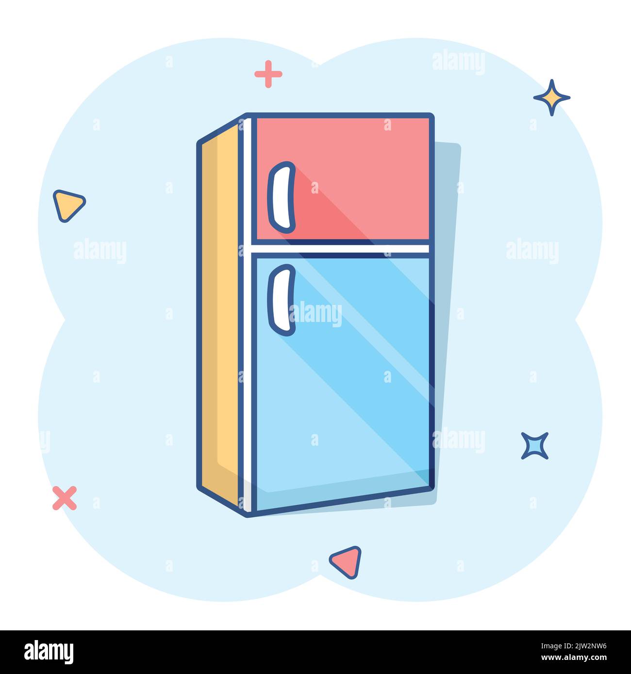 Fridge refrigerator icon in comic style. Freezer container vector ...