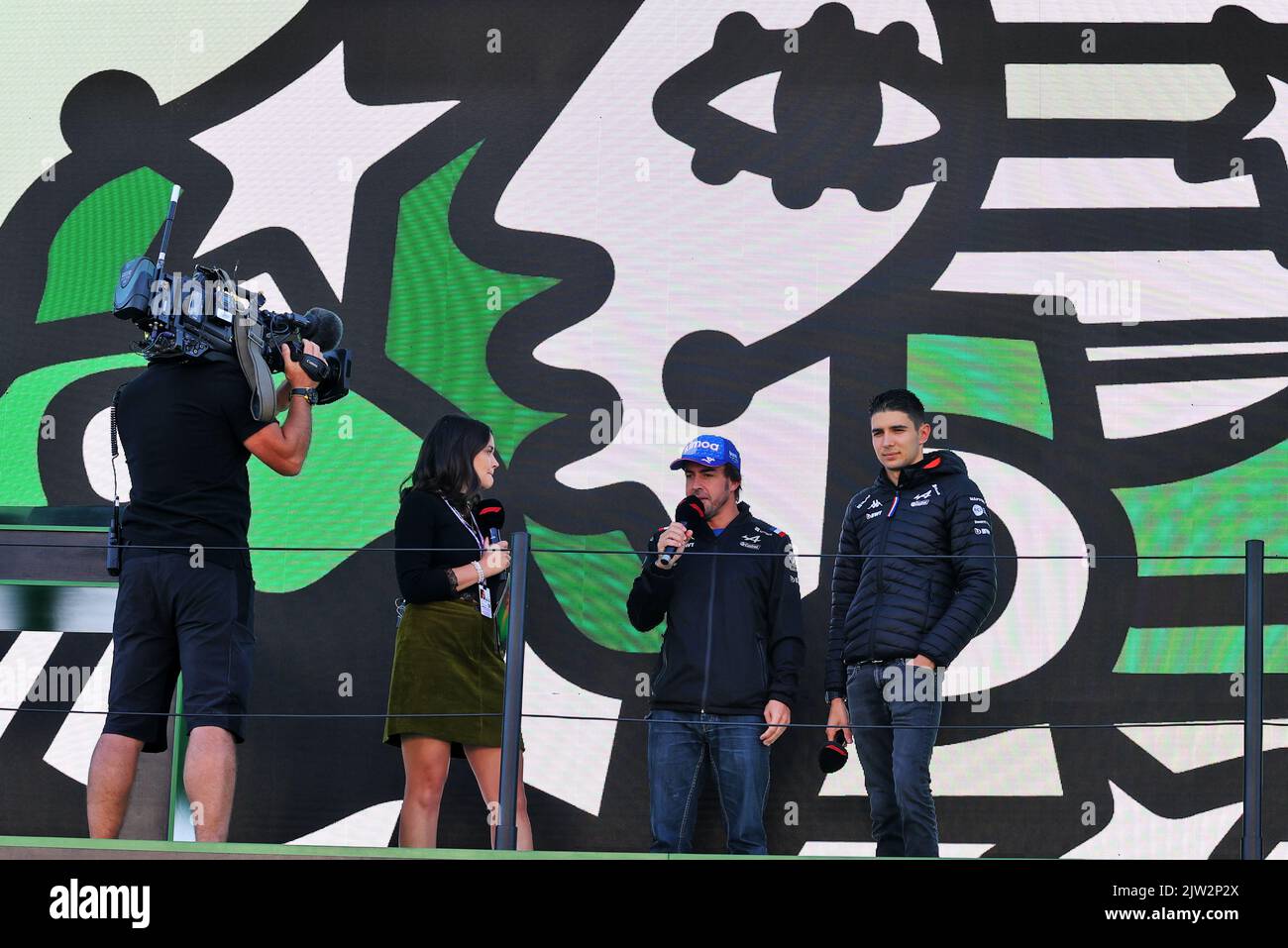 (L to R): Laura Winter (GBR) F1 Presenter with Fernando Alonso (ESP ...