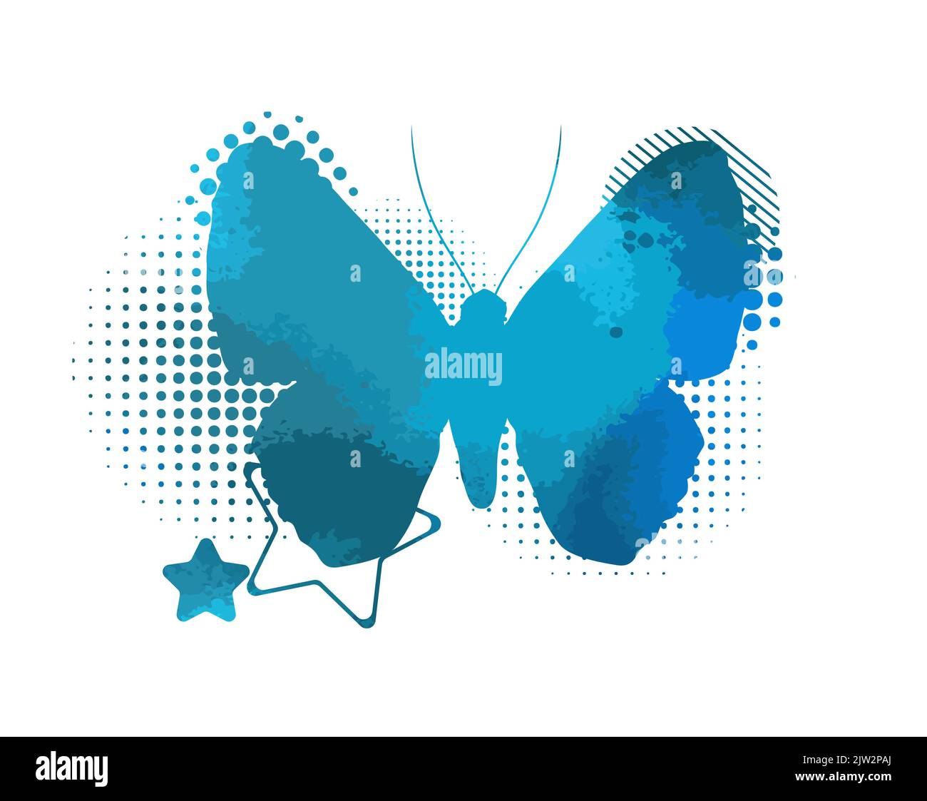 Butterfly isolated logo. Light blue watercolor abstract butterfly ...