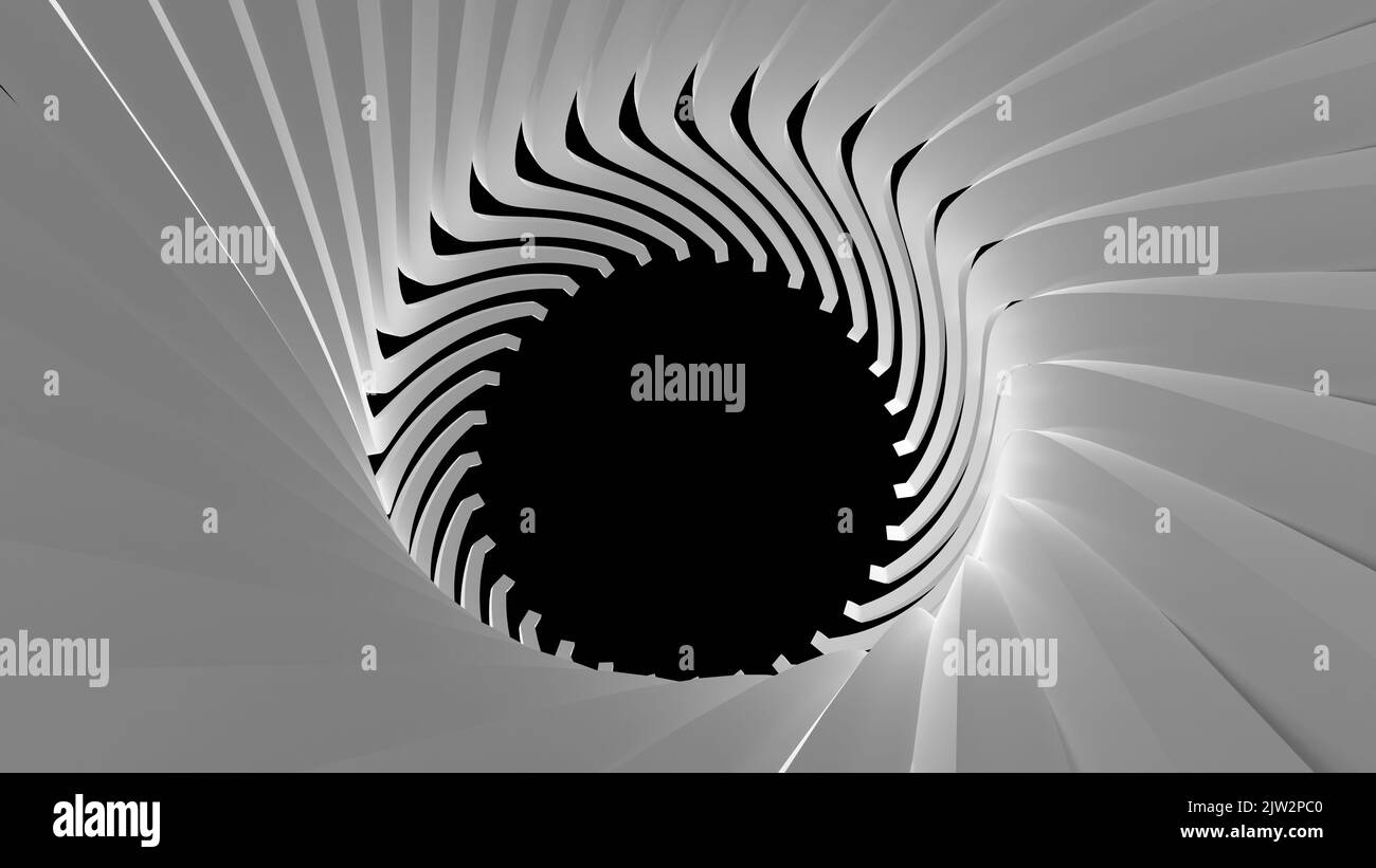 rendered simple-3D scene of spiral mechanical thing that has a hole in ...