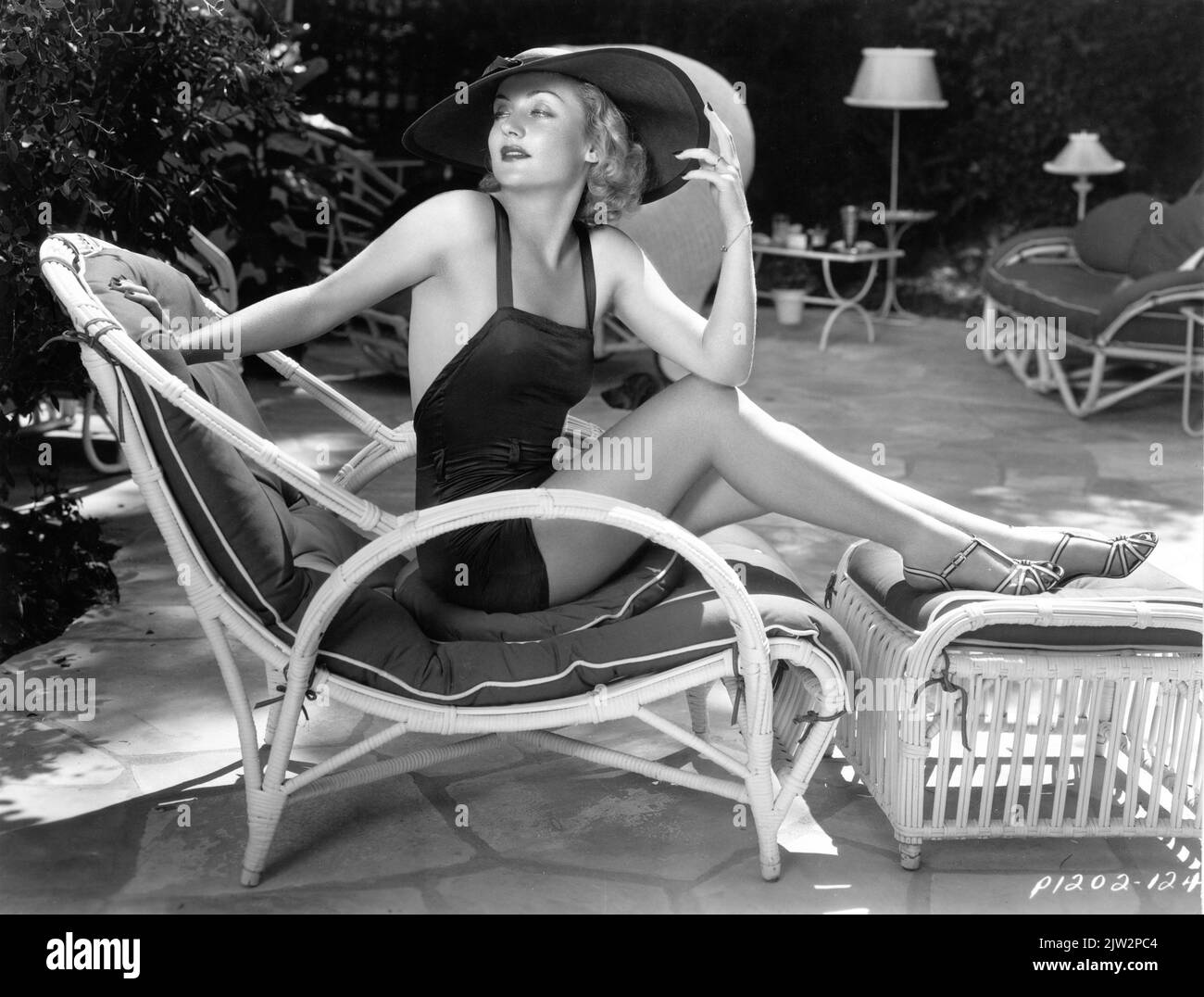 CAROLE LOMBARD 1935 Portrait in Black Swimsuit publicity for Paramount Pictures Stock Photo - Alamy