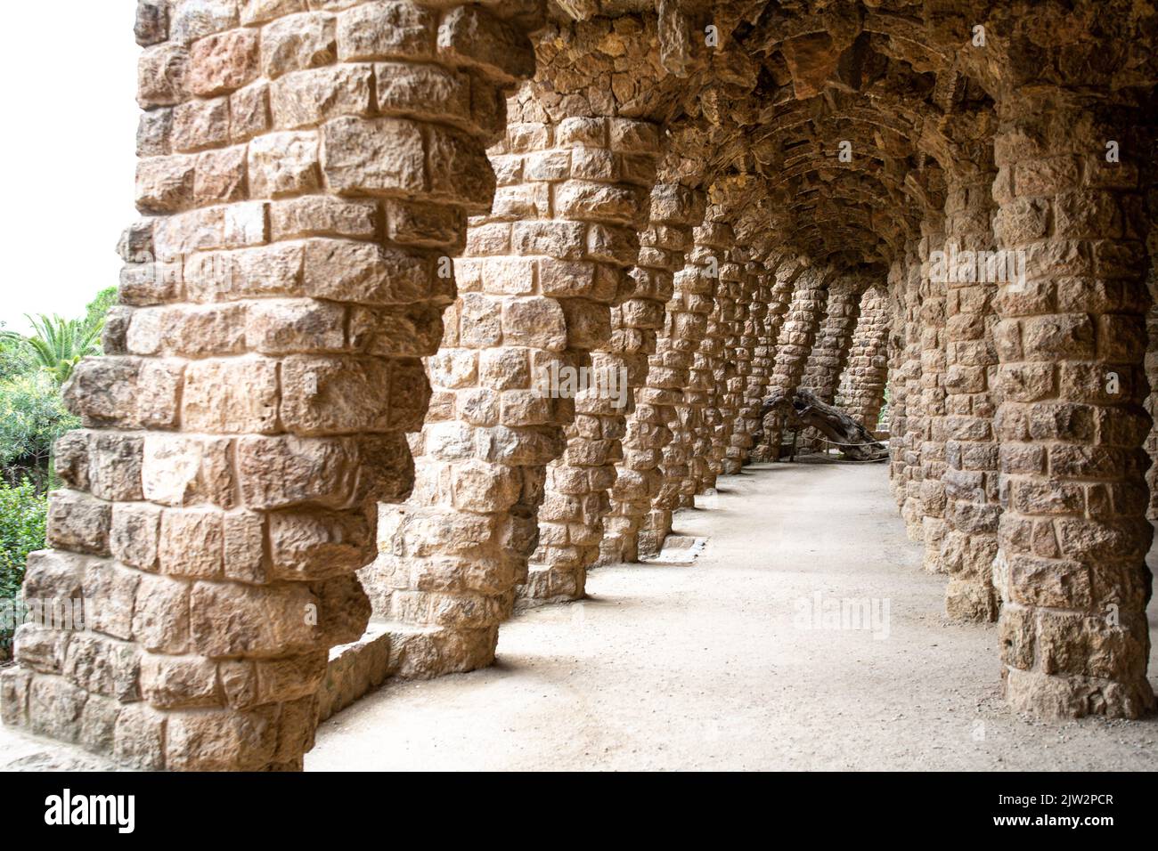 A view of stone columns in an ancient building in Barcelona, Spain ...