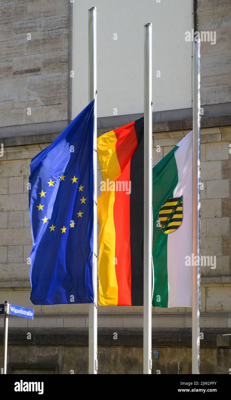Dresden, Germany. 03rd Sep, 2022. The flags of Europe (l-r), Germany ...