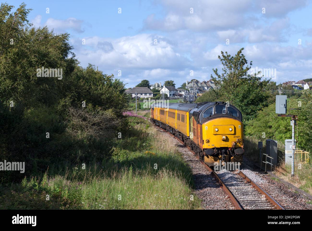 Colas Rail Freight class 37 locomotive 37421 hauling a Network Rail ... Colas Rail Freight class 37 locomotive 37421 hauling a Network Rail ...