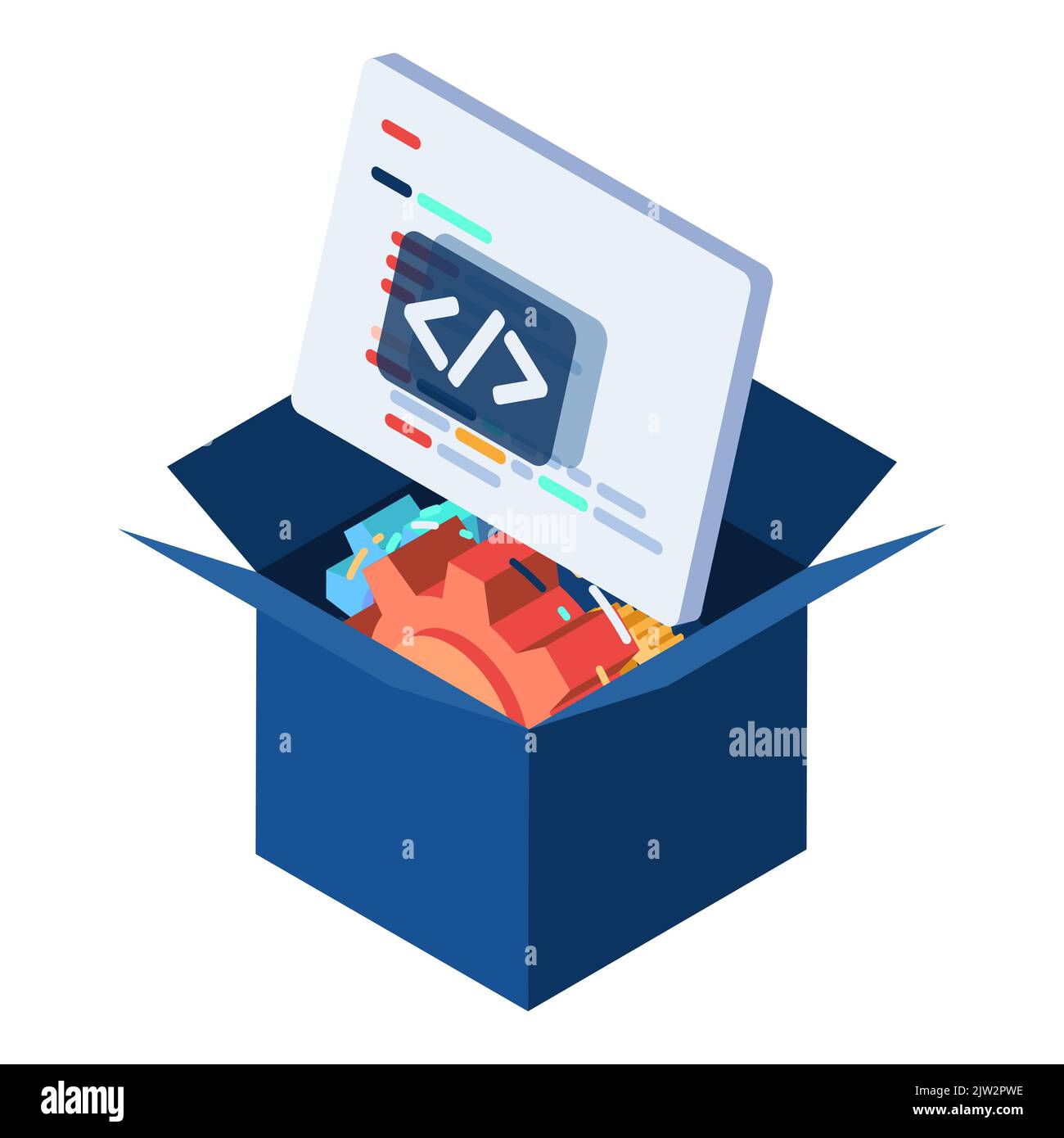 Flat 3d Isometric Computer Programming Language come out From the Box ... Flat 3d Isometric Computer Programming Language come out From the Box ...