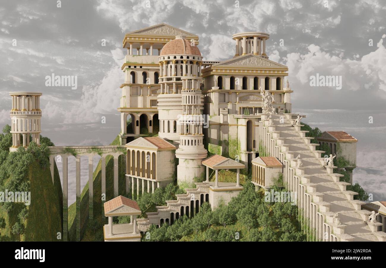 Fantasy 3D Illustration Palace on Mount Olympus Stock Photo - Alamy
