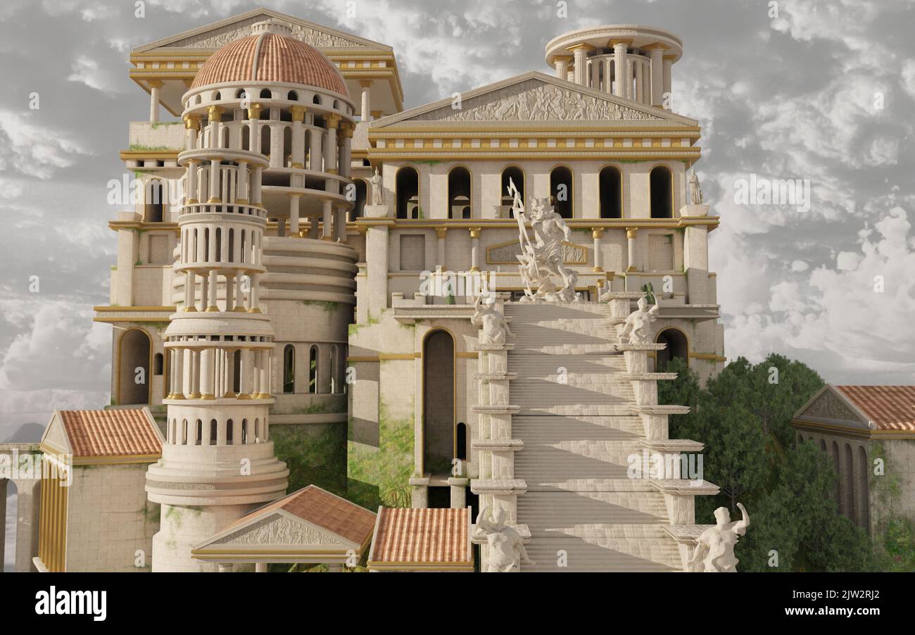 Fantasy 3D Illustration Palace on Mount Olympus Stock Photo - Alamy