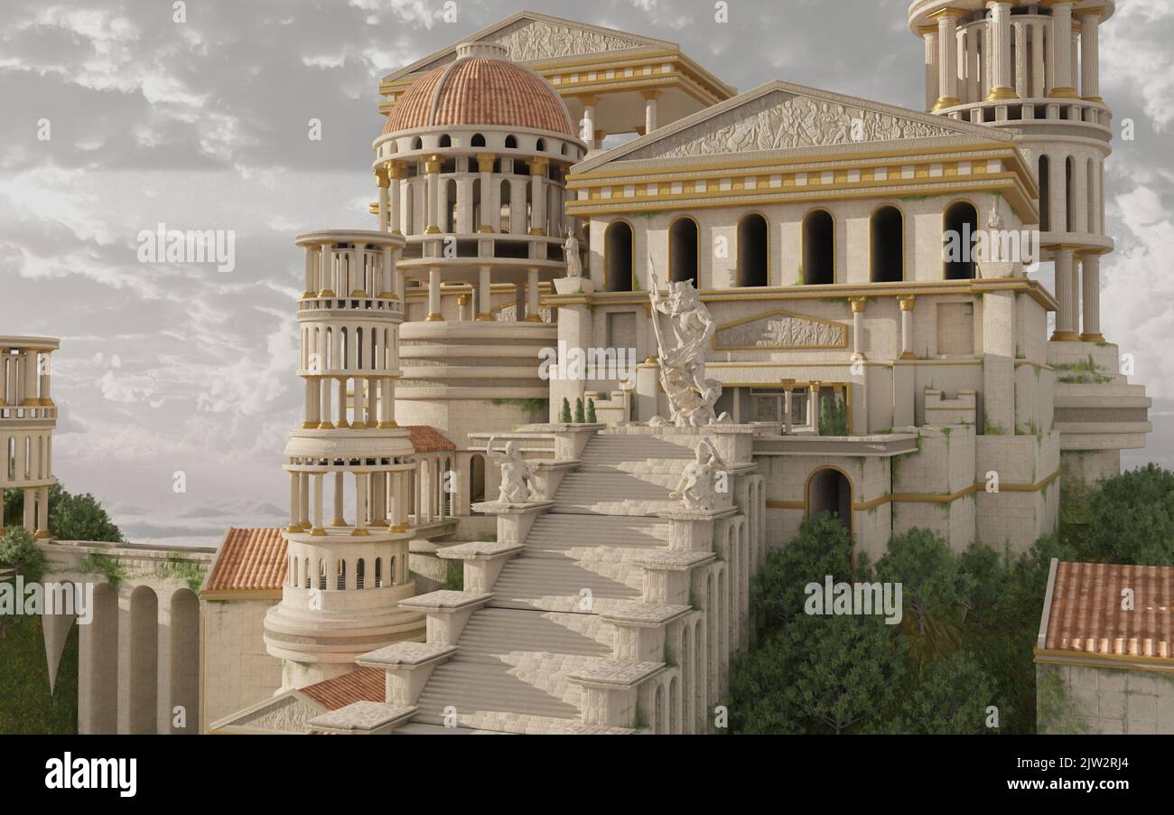 Fantasy 3D Illustration Palace on Mount Olympus Stock Photo - Alamy