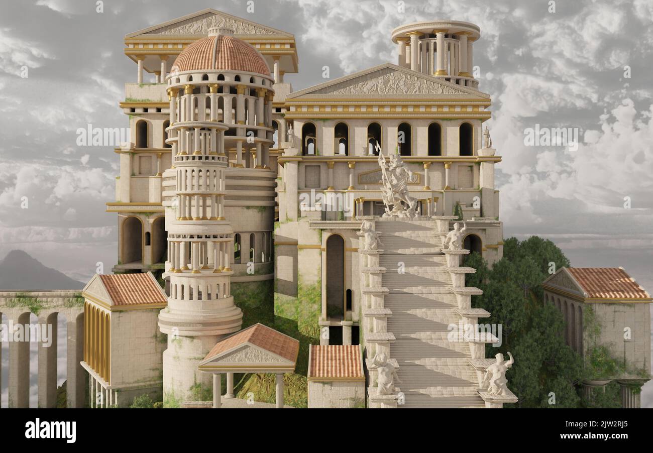 Fantasy 3D Illustration Palace on Mount Olympus Stock Photo - Alamy