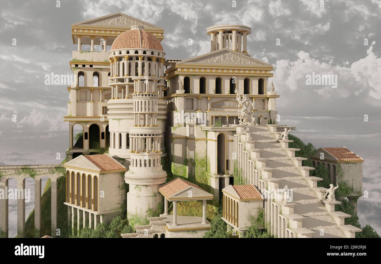 Fantasy 3D Illustration Palace on Mount Olympus Stock Photo - Alamy