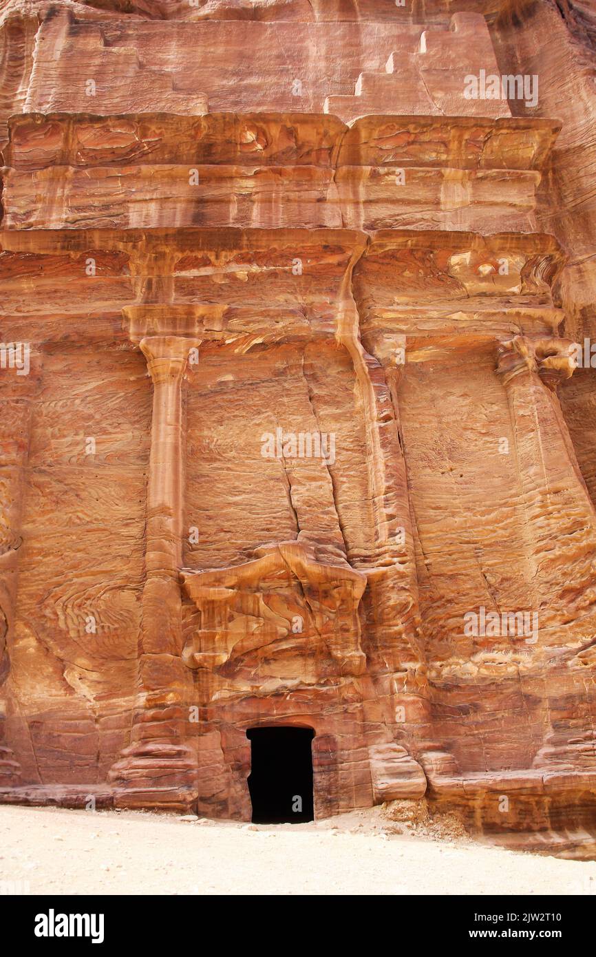 Ancient temple ruins chiseled from the rock, Street of Facades, Petra ...