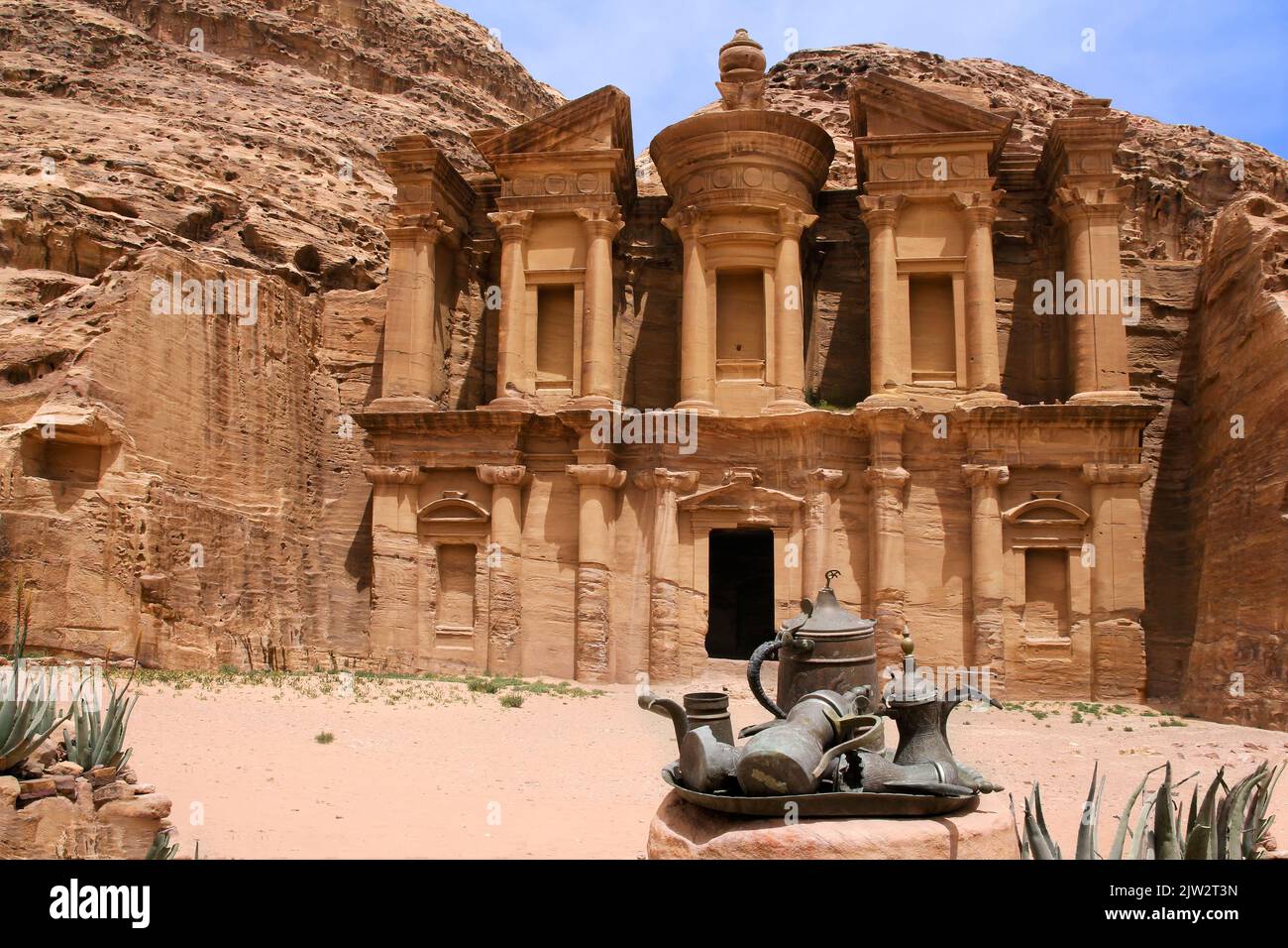 Petra monastery with Bedouins Tea & coffee pots, Jordan Stock Photo - Alamy