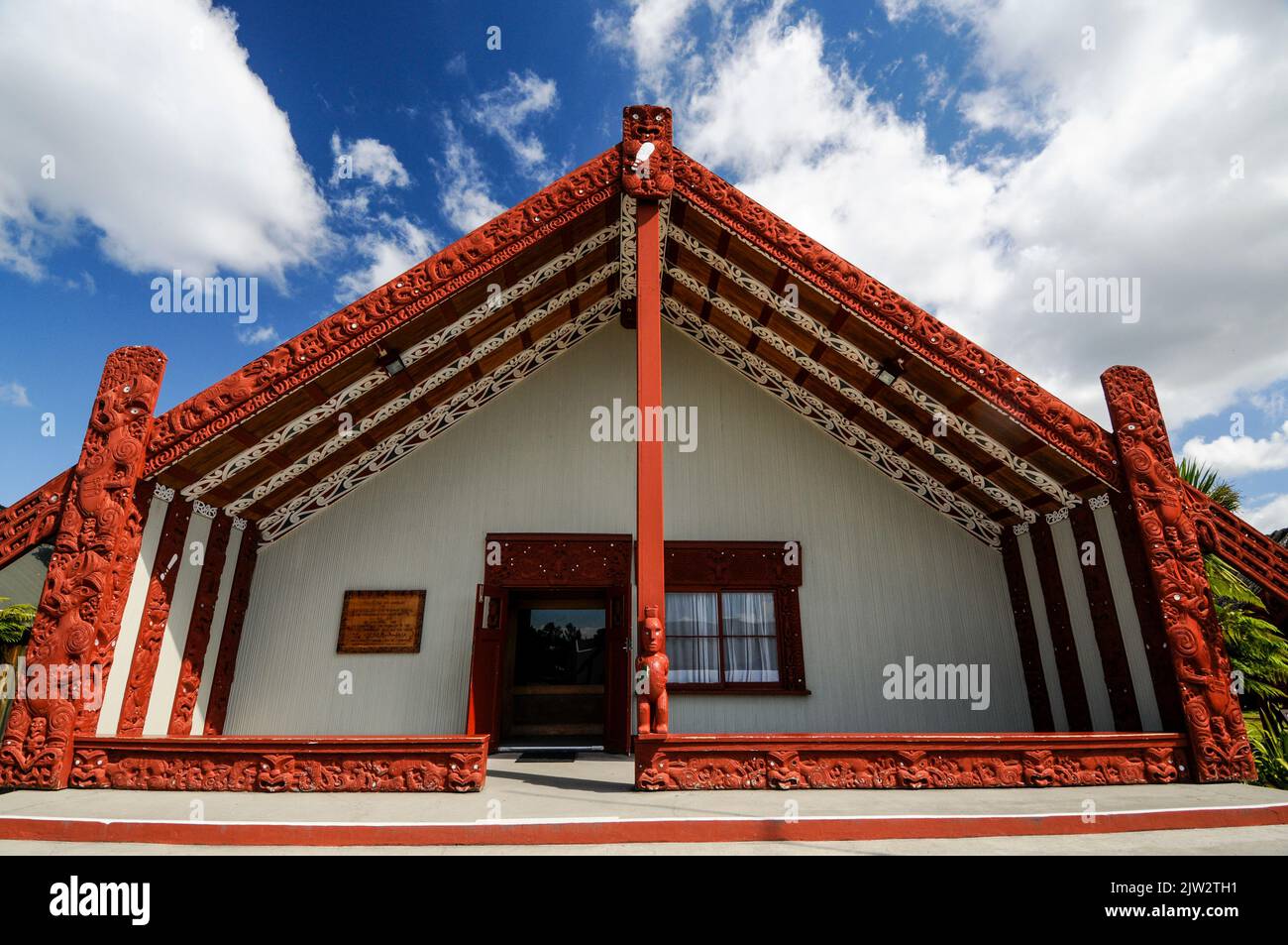 The reconstruction of an archway leading to the Wharenui (Maori Meeting ...
